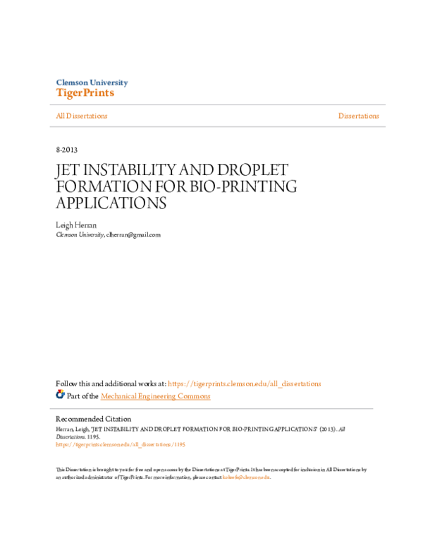 (PDF) Jet Instability and Droplet Formation for Bioprinting Applications
