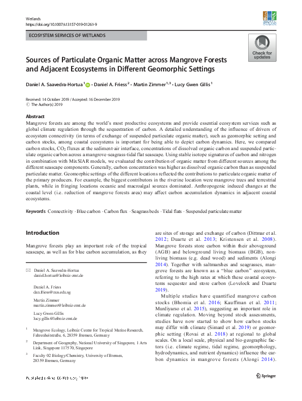 (PDF) Sources of Particulate Organic Matter across Mangrove Forests and ...