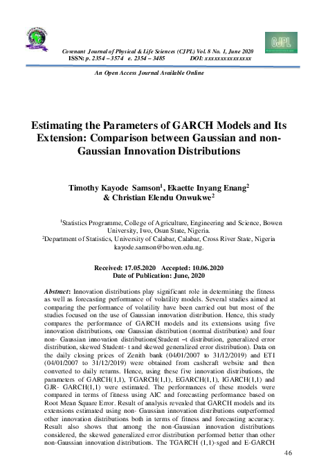 (PDF) Estimating the Parameters of GARCH Models and Its Extension: Comparison between Gaussian ...