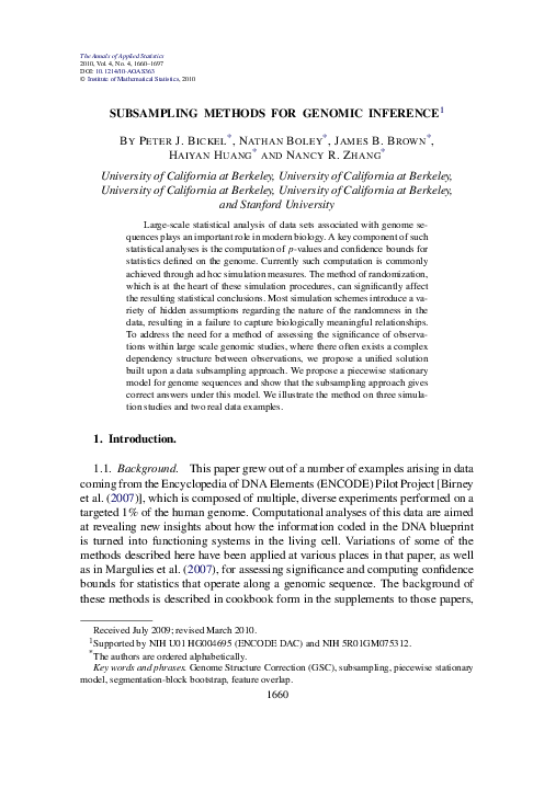 (PDF) Subsampling methods for genomic inference