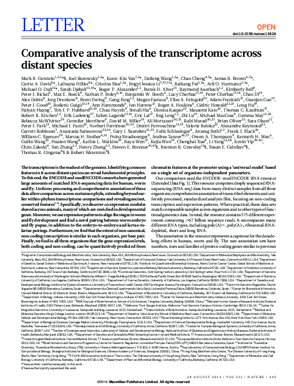 Pdf Comparative Analysis Of The Transcriptome Across Distant Species