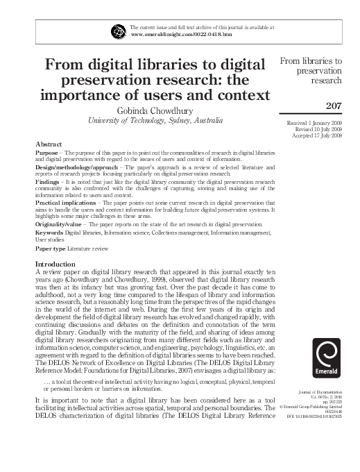 (PDF) From digital libraries to digital preservation research: the ...