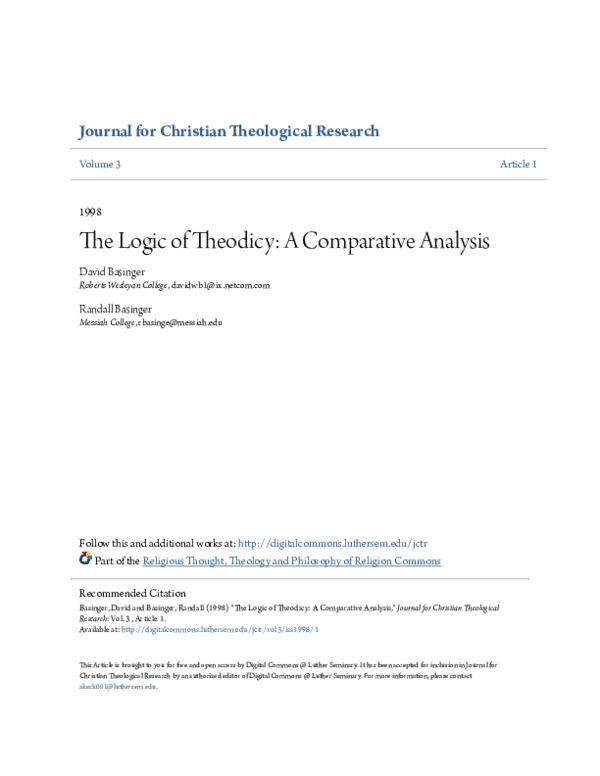 (PDF) The Logic of Theodicy: A Comparative Analysis
