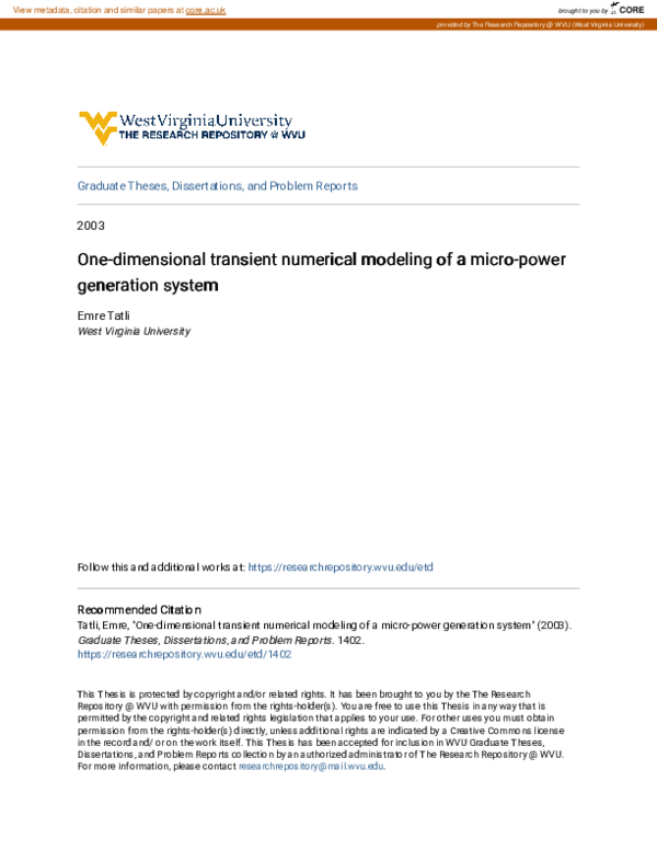 (PDF) One-dimensional transient numerical modeling of a micro-power generation system