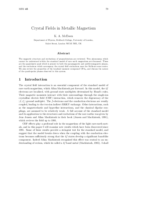 (PDF) Crystal fields in metallic magnetism
