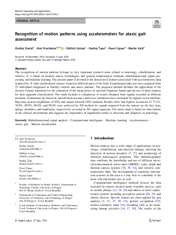 Pdf Recognition Of Motion Patterns Using Accelerometers For Ataxic Gait Assessment