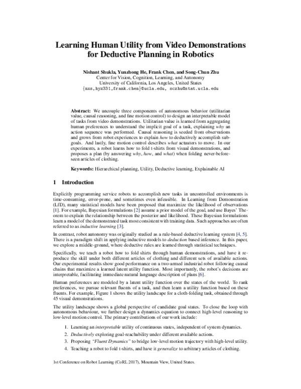 (PDF) Learning Human Utility from Video Demonstrations for Deductive ...
