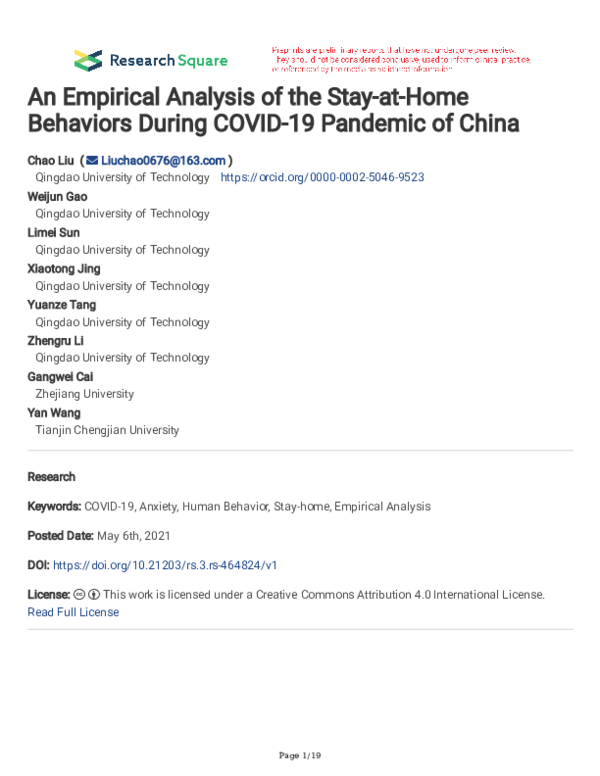 (PDF) An Empirical Analysis of the Stay-at-Home Behaviors During COVID ...