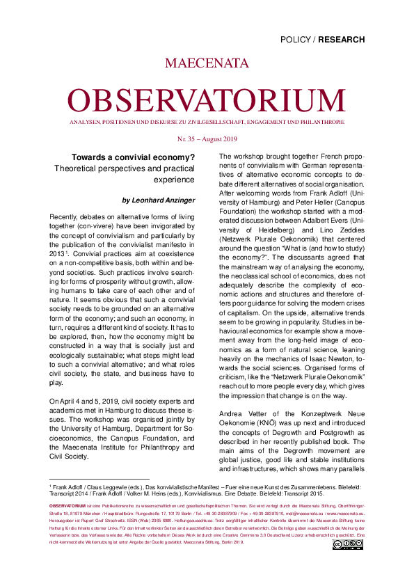 (PDF) Towards a convivial economy ? Theoretical perspectives and ...