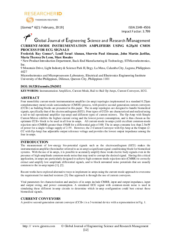 (PDF) Current-Mode Instrumentation Amplifiers Using 0.25ΜM Cmos Process ...