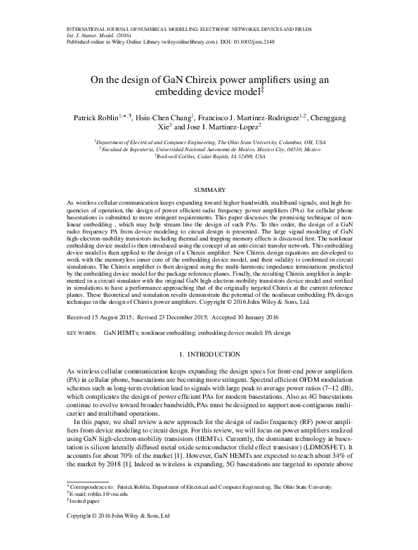 (PDF) On the design of GaN Chireix power amplifiers using an embedding device model