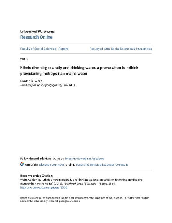 (PDF) Ethnic diversity, scarcity and drinking water: a provocation to ...