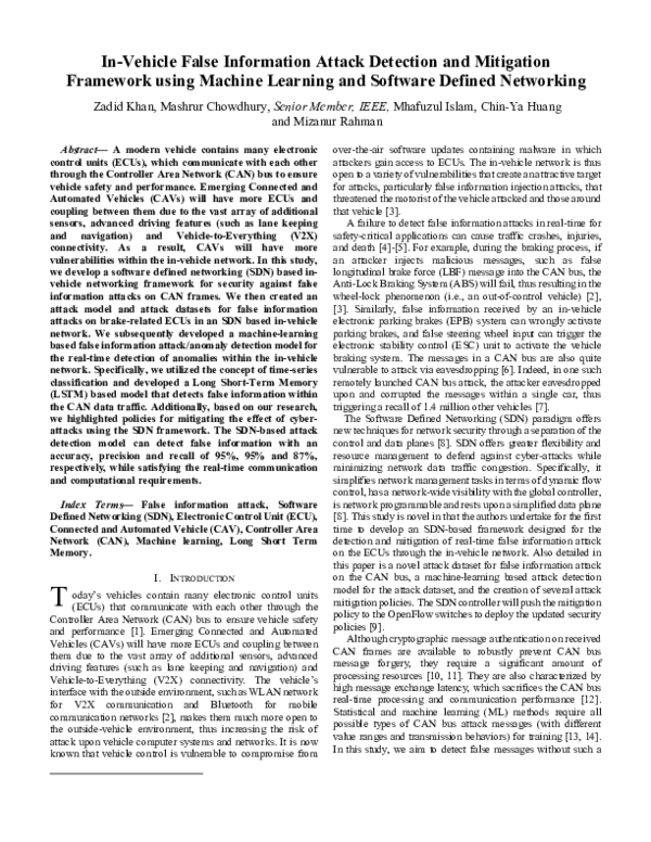 Pdf In Vehicle False Information Attack Detection And Mitigation Framework Using Machine