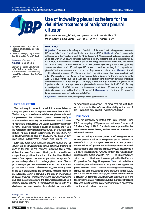 (PDF) Use of indwelling pleural catheters for the definitive treatment ...