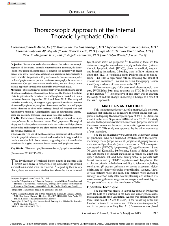 (PDF) Thoracoscopic approach of the internal thoracic lymphatic chain