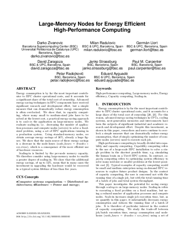 Pdf Large Memory Nodes For Energy Efficient High Performance Computing
