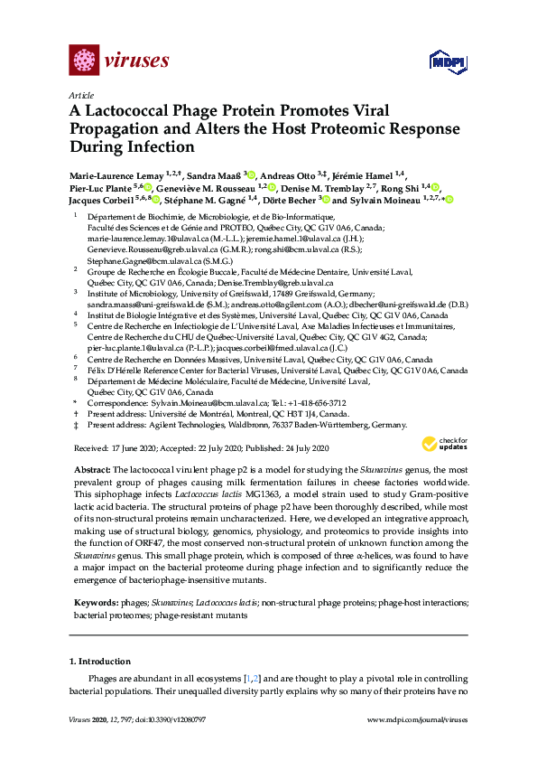 (PDF) A Lactococcal Phage Protein Promotes Viral Propagation and Alters ...