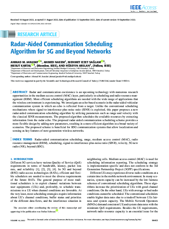 (PDF) Radar-Aided Communication Scheduling Algorithm for 5G and Beyond Networks