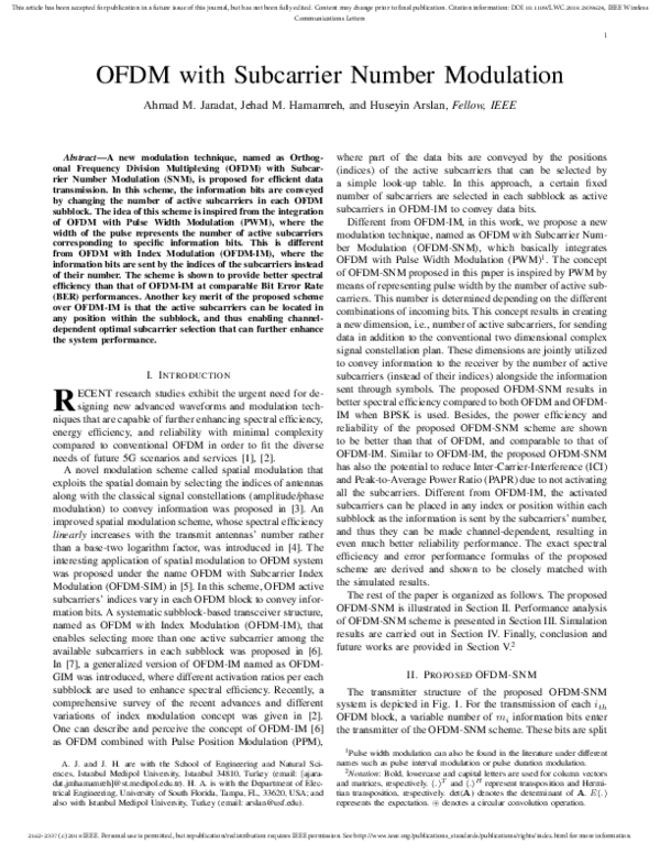 Pdf Ofdm With Subcarrier Number Modulation