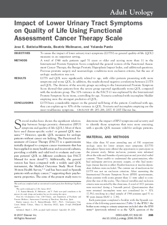 (PDF) Impact of Lower Urinary Tract Symptoms on Quality of Life Using ...