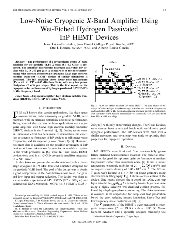 (PDF) Low-noise cryogenic X-band amplifier using wet-etched hydrogen passivated InP HEMT devices
