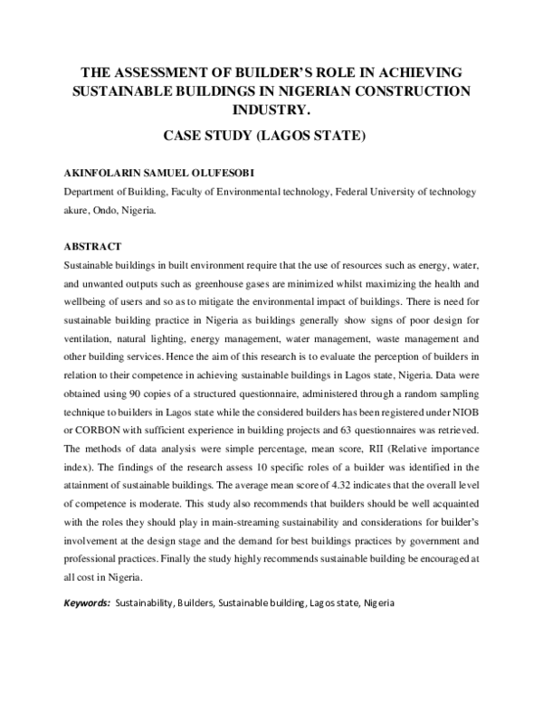 (PDF) THE ASSESSMENT OF BUILDER'S ROLE IN ACHIEVING SUSTAINABLE ...