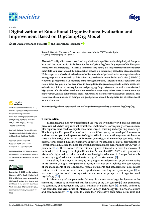 (PDF) Digitalization of Educational Organizations: Evaluation and Improvement Based on ...