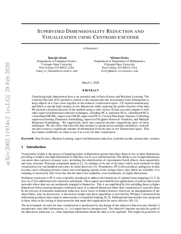 (PDF) Supervised Dimensionality Reduction and Visualization using Centroid-encoder