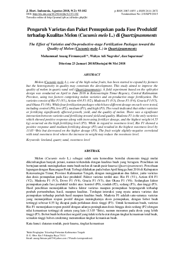 (PDF) Pengaruh Varietas dan Paket Pemupukan pada Fase Produktif ...