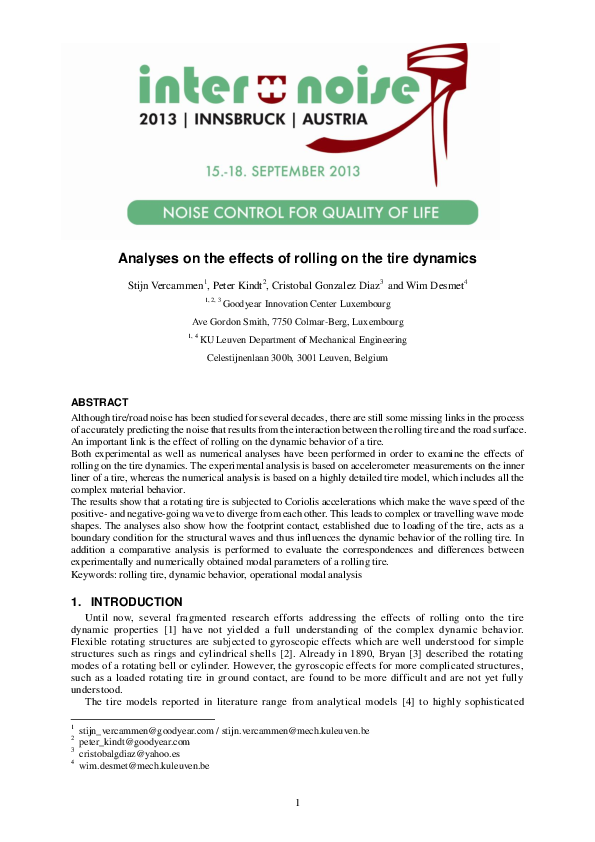 (PDF) Analyses on the effects of rolling on the tire dynamics