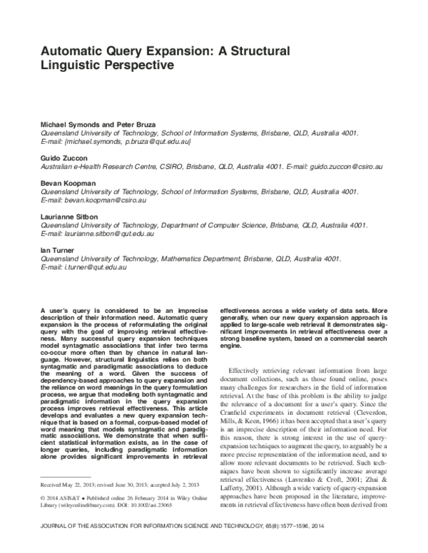 (PDF) Automatic query expansion: A structural linguistic perspective