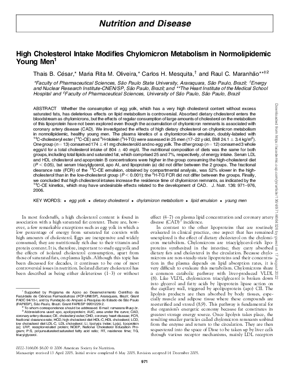 (PDF) High cholesterol intake modifies chylomicron metabolism in ...