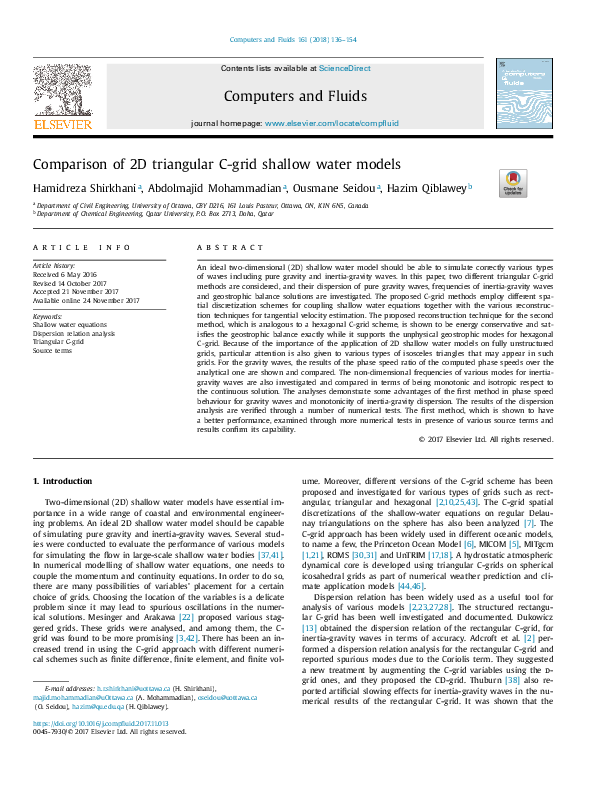 (PDF) Comparison of 2D triangular C-grid shallow water models
