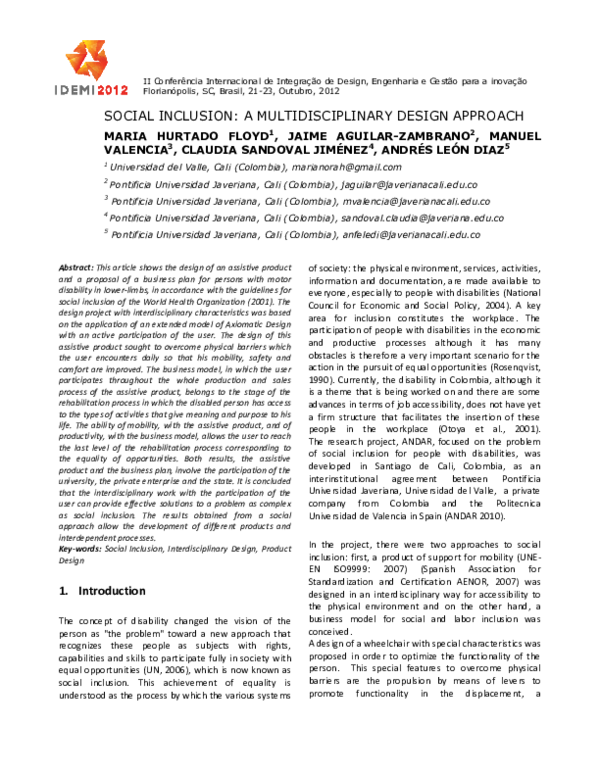 (PDF) Social Inclusion: A Multidisciplinary Design Approach