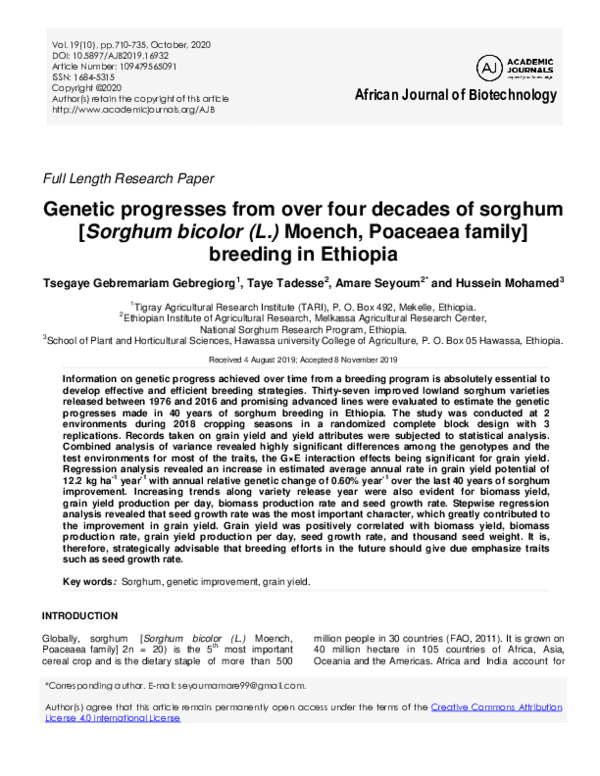 (PDF) Genetic progresses from over four decades of sorghum [Sorghum ...
