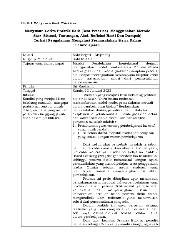 (PDF) Menyusun Cerita Praktik Baik (Best Practice) Menggunakan Metode ...