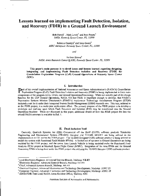(PDF) Lessons Learned on Implementing Fault Detection, Isolation, and ...