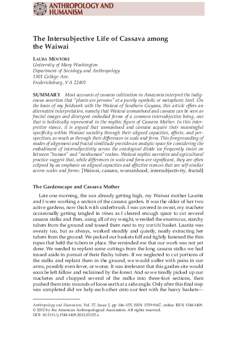 (PDF) The Intersubjective Life of Cassava among the Waiwai