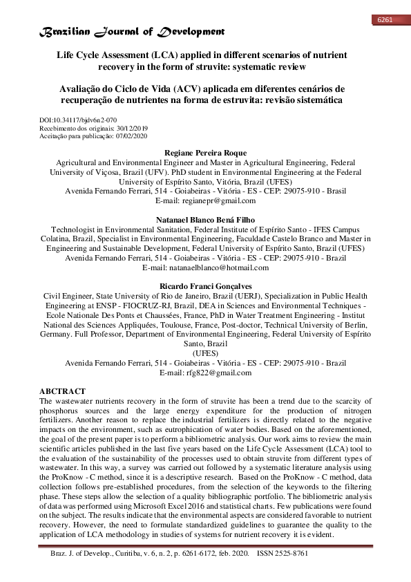 (PDF) Life Cycle Assessment (LCA) applied in different scenarios of ...