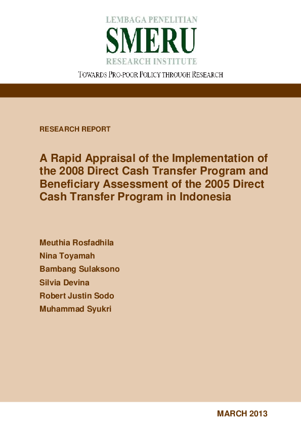 (PDF) A Rapid Appraisal of the Implementation of the 2008 Direct Cash ...