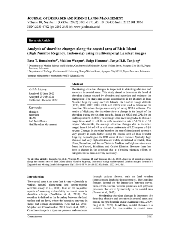 (PDF) Analysis of shoreline changes along the coastal area of Biak ...