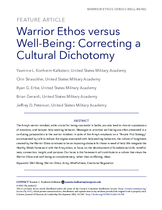 (PDF) Warrior Ethos versus Well-Being: Correcting a Cultural Dichotomy