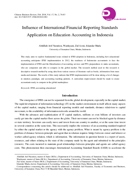 (PDF) Influence of International Financial Reporting Standards Application on Education ...