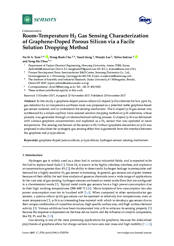(PDF) Room-Temperature H₂ Gas Sensing Characterization of Graphene ...