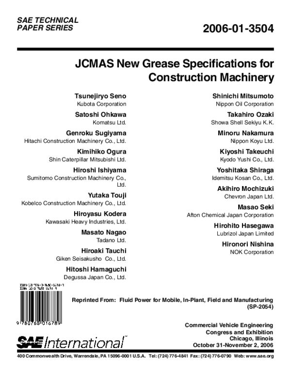 (PDF) JCMAS New Grease Specifications for Construction Machinery