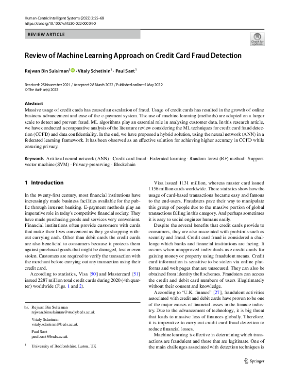 (PDF) Review of Machine Learning Approach on Credit Card Fraud Detection