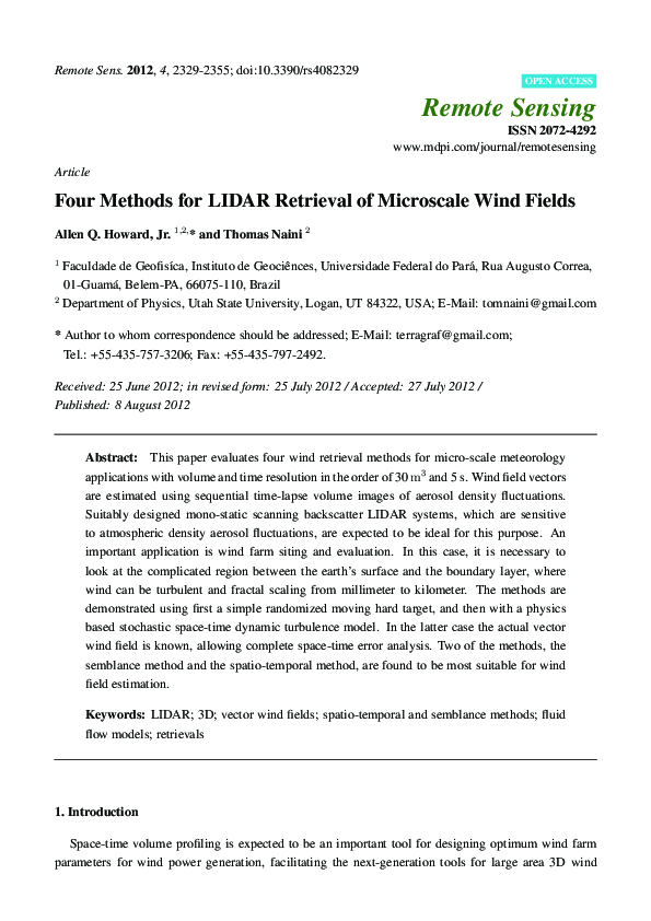 (PDF) Four Methods for LIDAR Retrieval of Microscale Wind Fields
