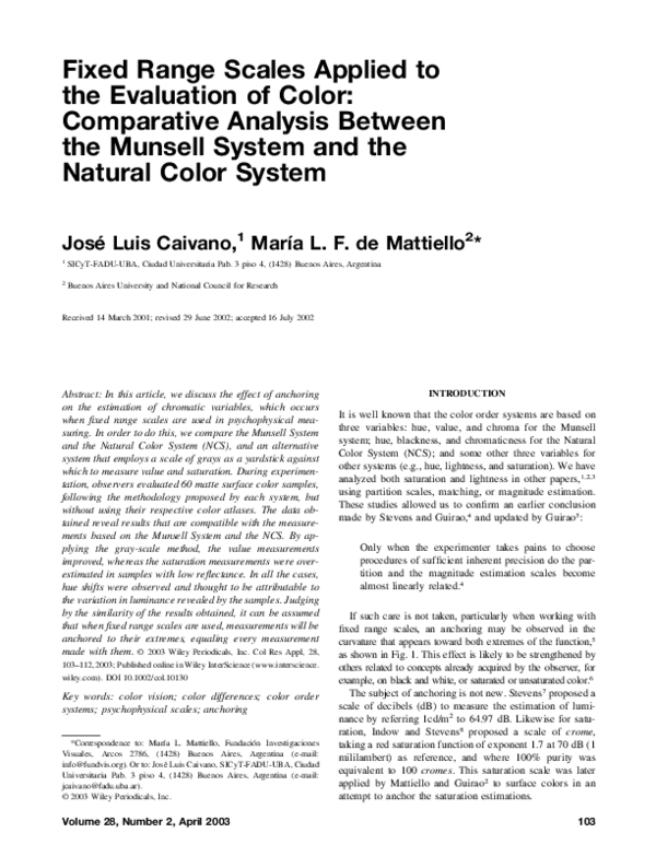 (PDF) Fixed range scales applied to the evaluation of color: comparative analysis between the ...