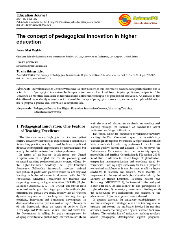 (PDF) Pedagogical Innovation in Canadian higher education: Professors ...