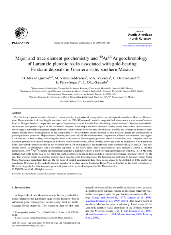 (PDF) Major and trace element geochemistry and 40Ar/39Ar geochronology ...